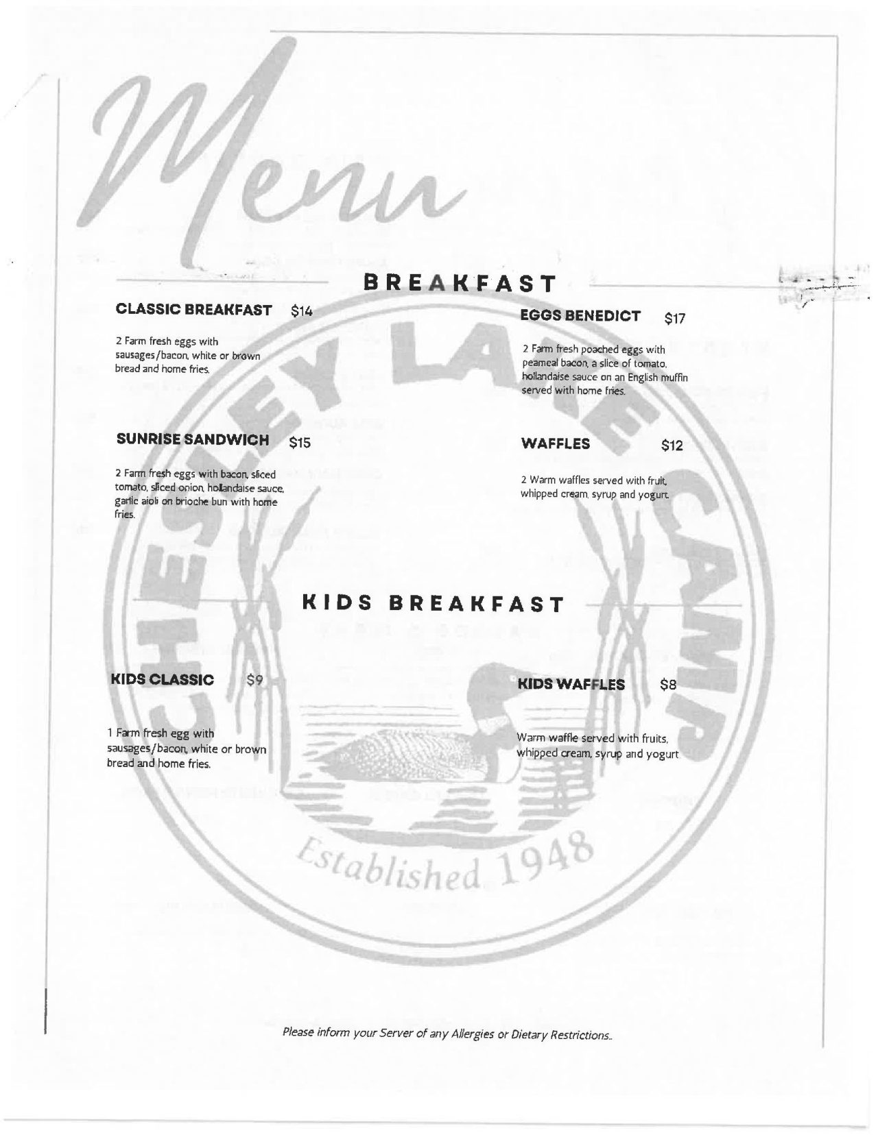 Restaurant and Amenities | Chesley Lake Camp